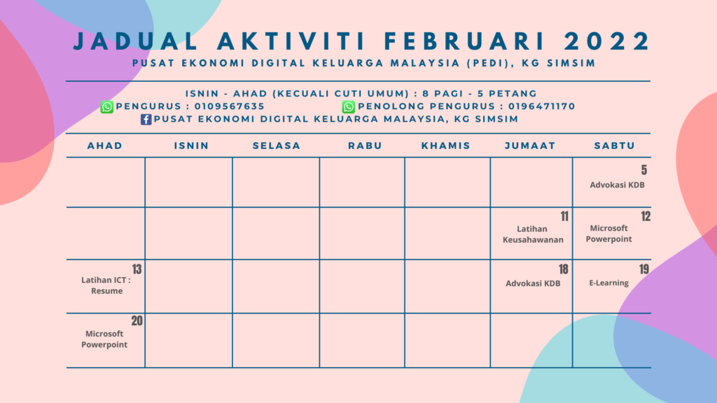 JADUAL AKTIVITI FEBRUARI 2022 – NADI Sim-Sim